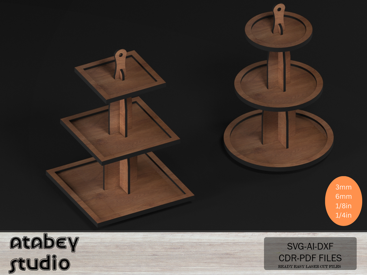 DIY Wooden Three Tier Tray - Laser Cut Square and Round Cake Stand for ...