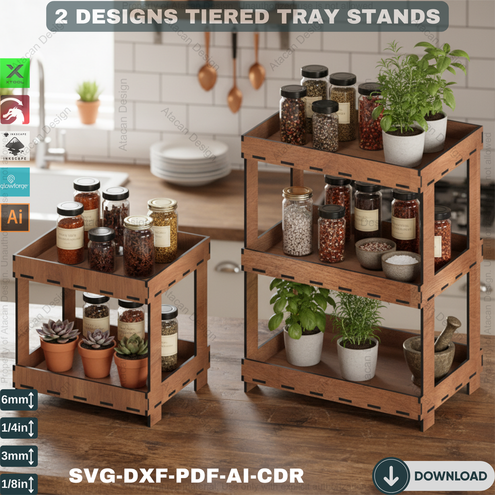 Functional 3-Tier & 2-Tier Tray Display Stand - Laser Cut Files for Mo ...