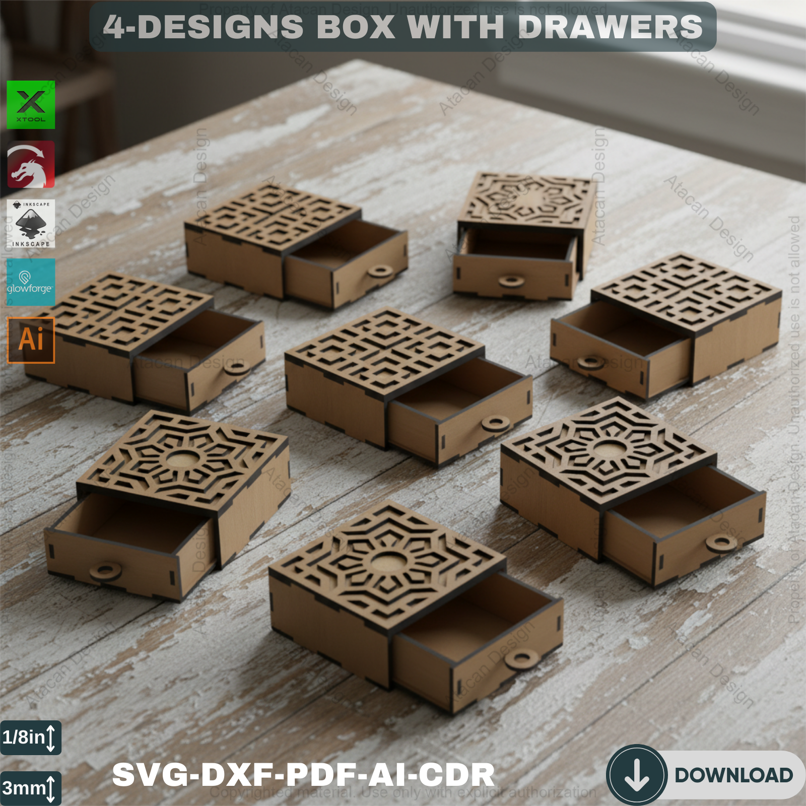 Laser Cut Gift Pattern Box with Drawer - Cutting Plans Wooden Boxes ...