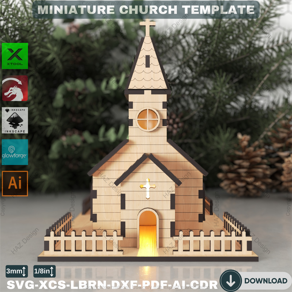 Laser Cut Miniature Church File - Detailed 3D Wooden Model for Decor ...