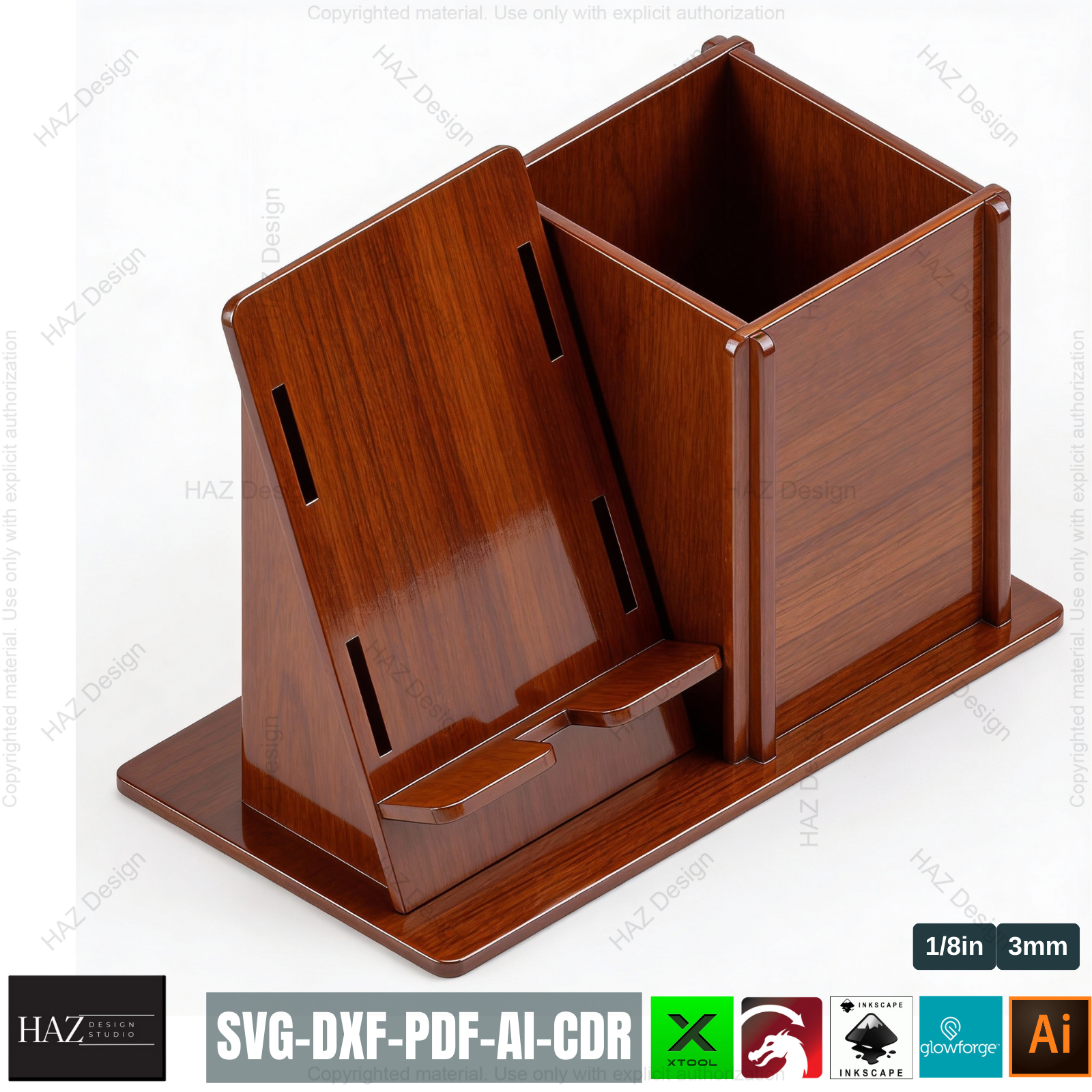 Laser Cut Desk Organizer Phone Stand and Pencil Holder Design Wood Off ...