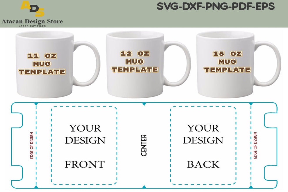 11-12-15 oz Mug Template Set, Full Wrap Template, Mug Full Wrap templa ...