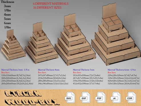 16 Sizes Box Set Laser Cut Files / Boxes with Flip lid and compartment ...