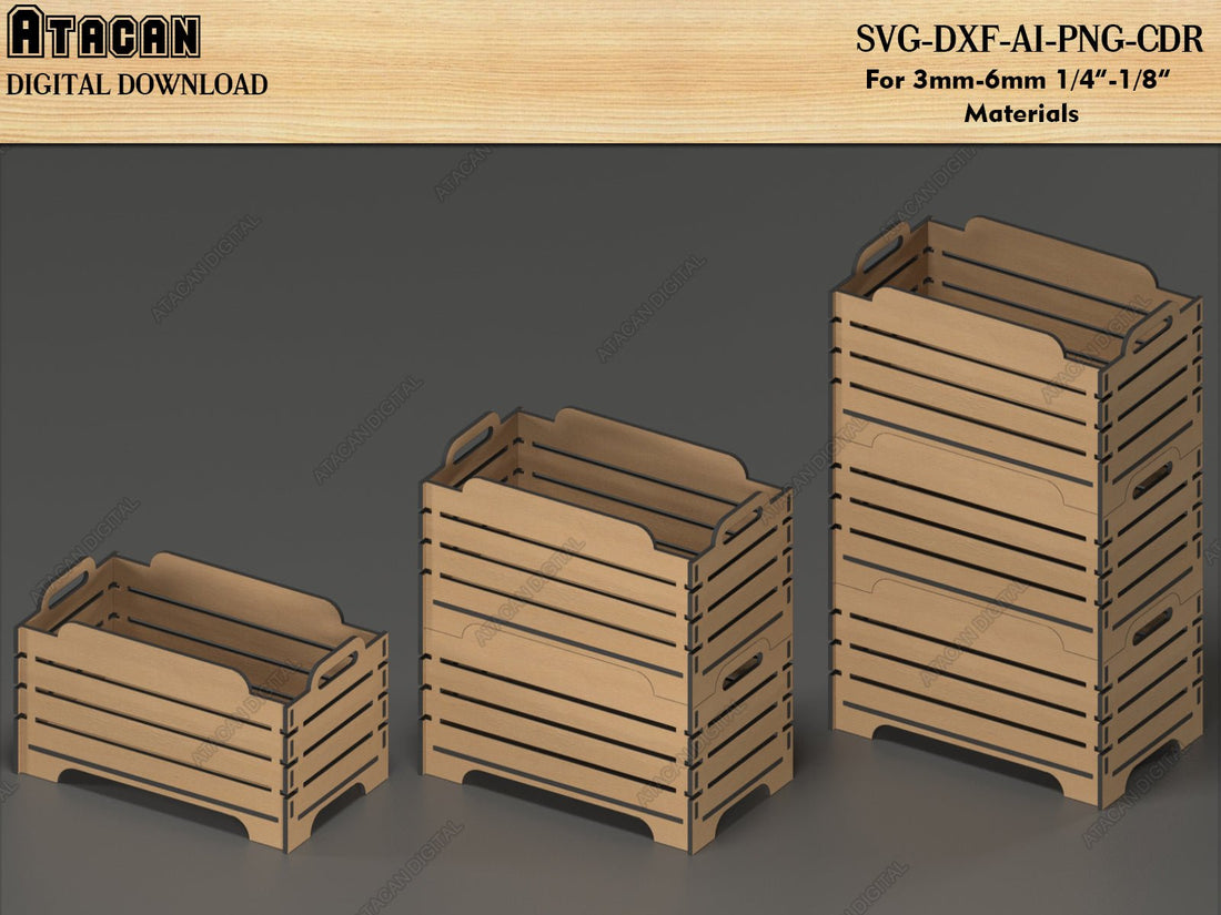 9 Stackable Storage Boxes - Wooden Modular Box Laser Cut SVG Files ...