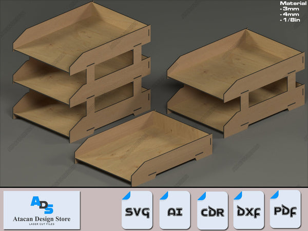 A4 Paper Tiered Tray - Office Desktop Organizer - 3 Tier Trays SVG Fil ...