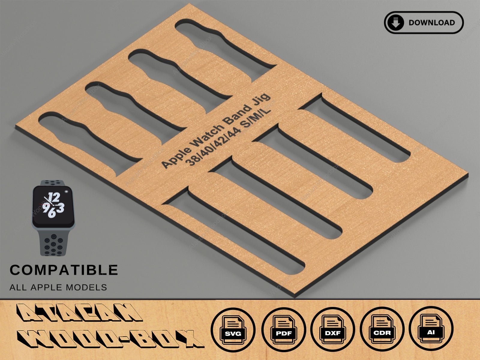 Apple Watch Bands Jig Laser cut SVG Files - Sizes 38/40/42/44 S/M/L ...