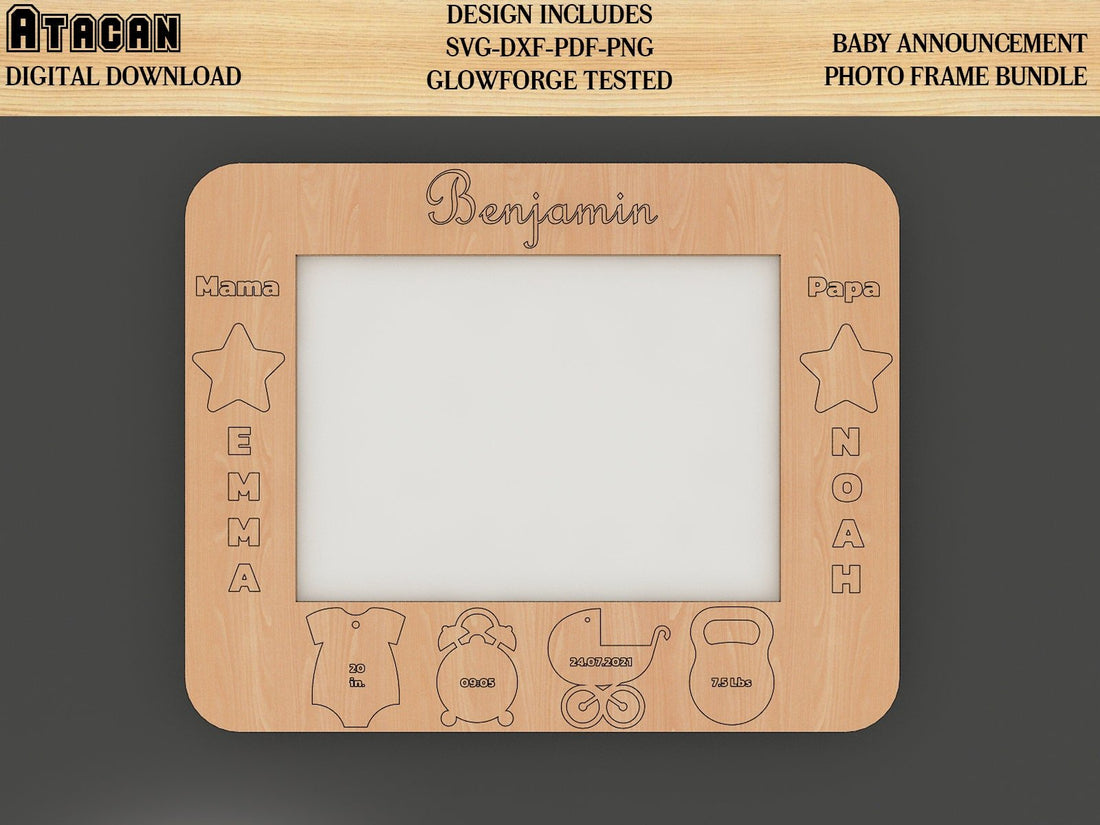 Baby announcement photo frame SVG file / birth details frame laser cut ...