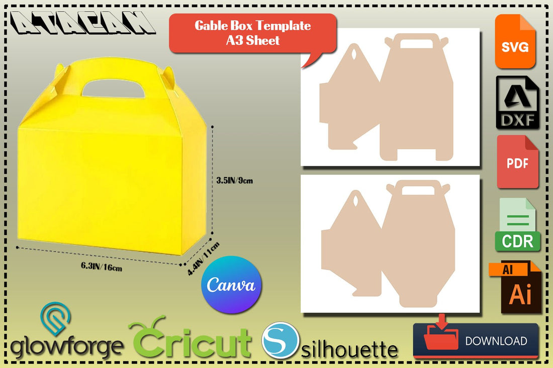 Gable Gift Box Template / Cut files for Cricut or Silhouette A3 sheet ...