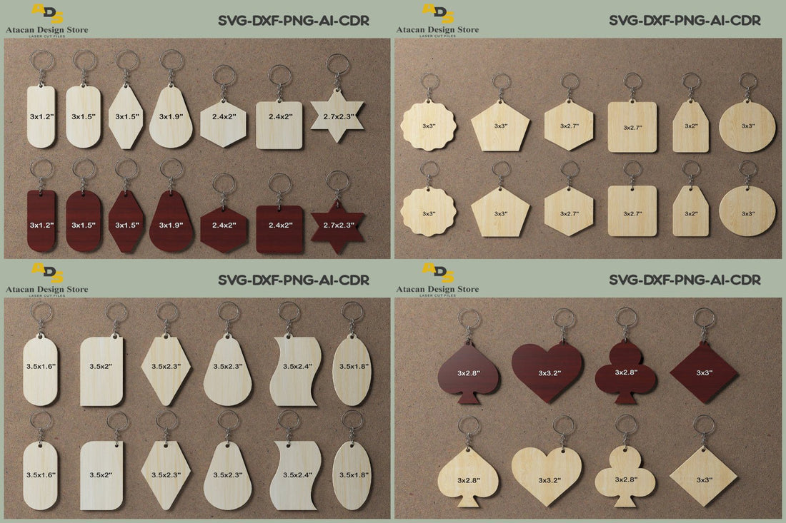 Keychain Cutting Templates / Laser Cut Keychain Plans / DXF SVG CDR Ai ...