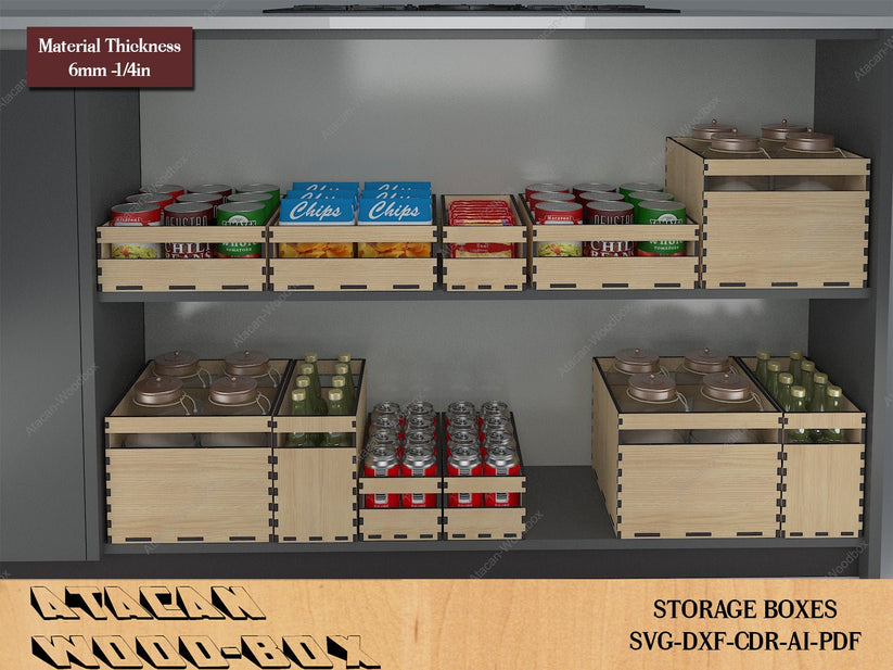 Kitchen Storage Boxes / Cupboard Organise Stackable Boxes / Wood Laser ...