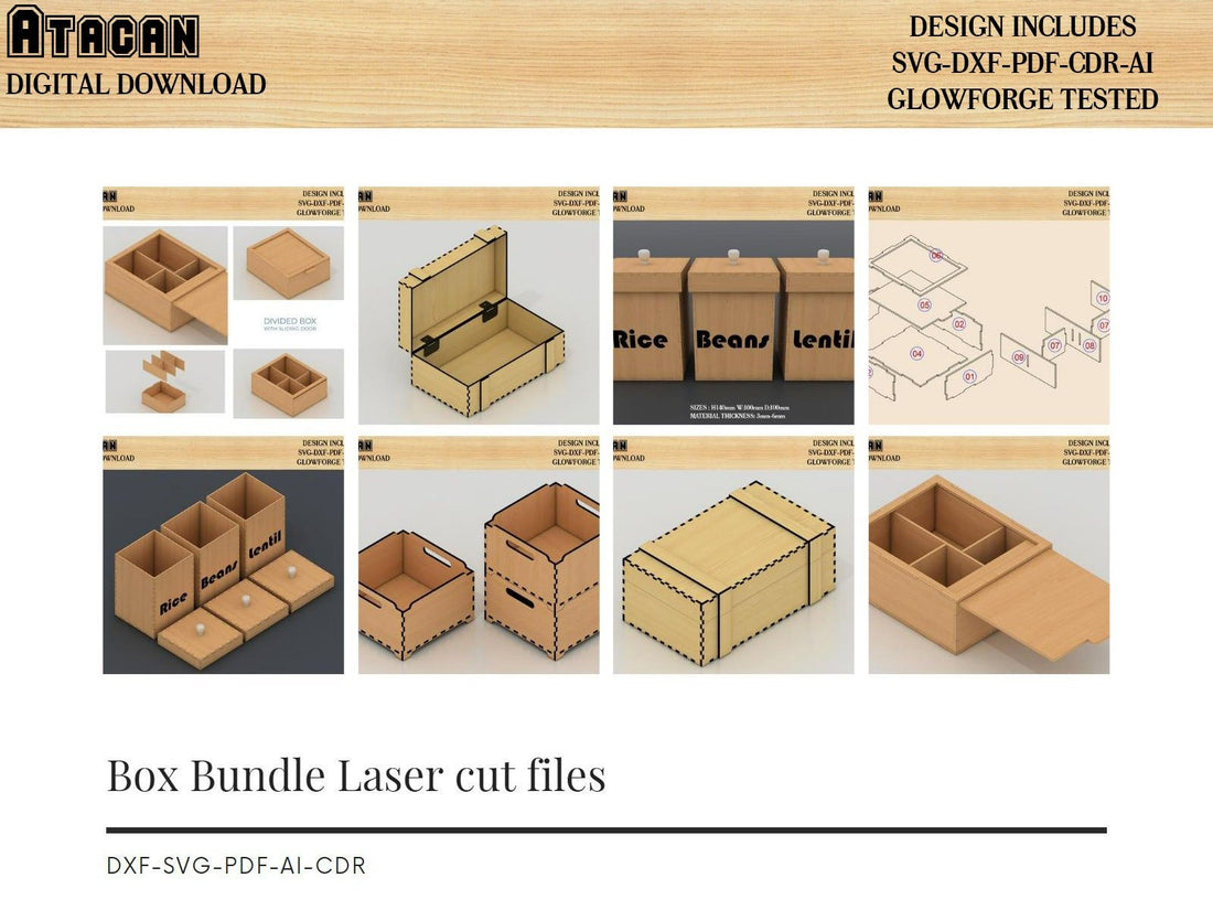 Multipurpose boxes / Glowforge Box files / Laser cut files box bundle ...