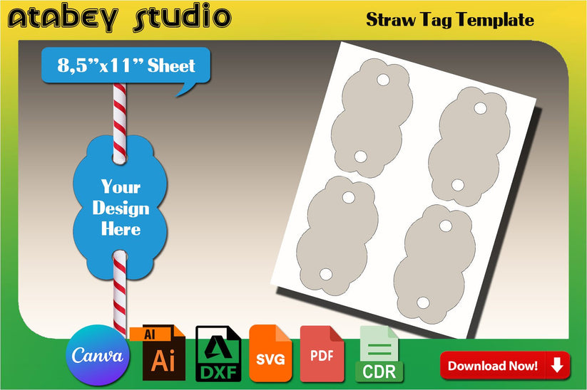 Printable Straw Flags Template - Birthday Favor (SVG, DXF, AI, CDR ...