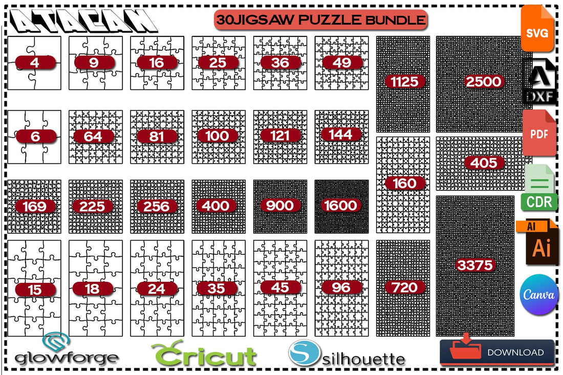 Puzzle Template Bundle / Jigsaw Puzzles / Puzzle Pieces / Laser Cut Pu ...