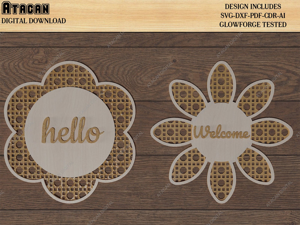 Rattan Cane Sign Backer Bundle / Rattan Cane Round shape Laser Cut Fil ...