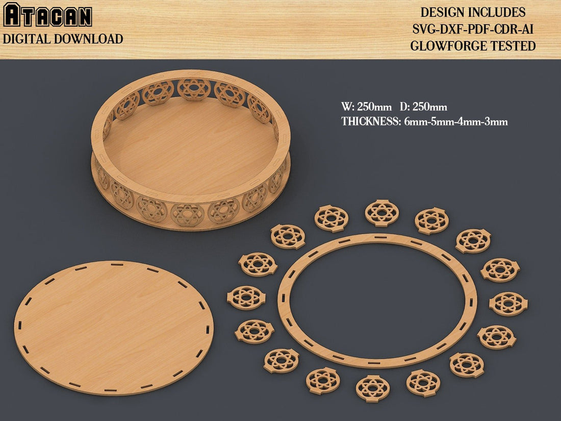 Tray Digital Svg file , Circle Tray Vector Laser Cut files, CNC plan T ...