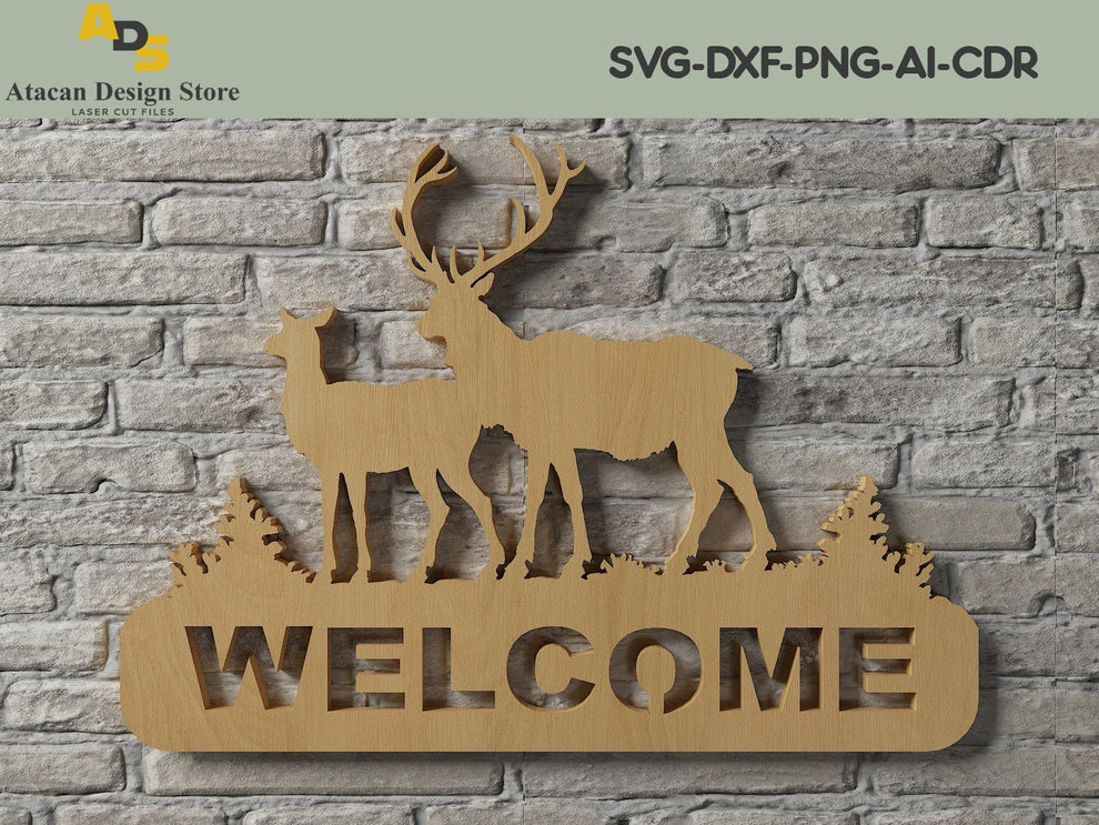 Welcome Deer Signs / Wall and Door Hanger Design / Dxf Svg Cdr Files 2 ...