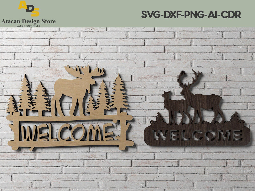 Welcome Deer Signs / Wall and Door Hanger Design / Dxf Svg Cdr Files 2 ...