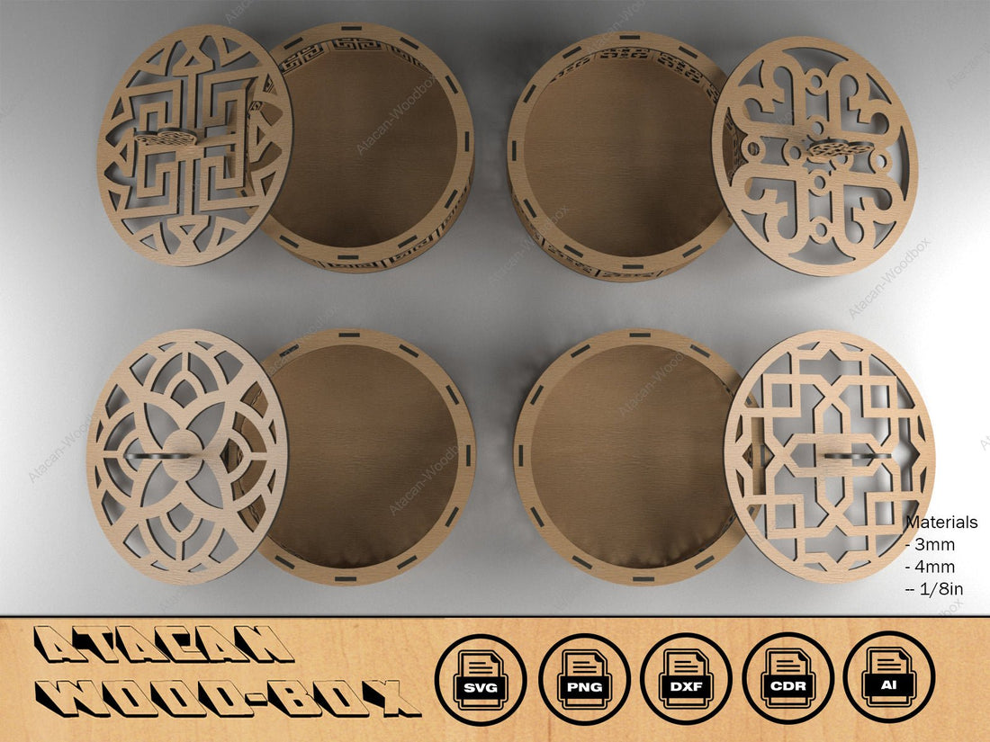 Wooden Decorative Round Boxes / Laser Cut Box Files / Glowforge Wood V ...