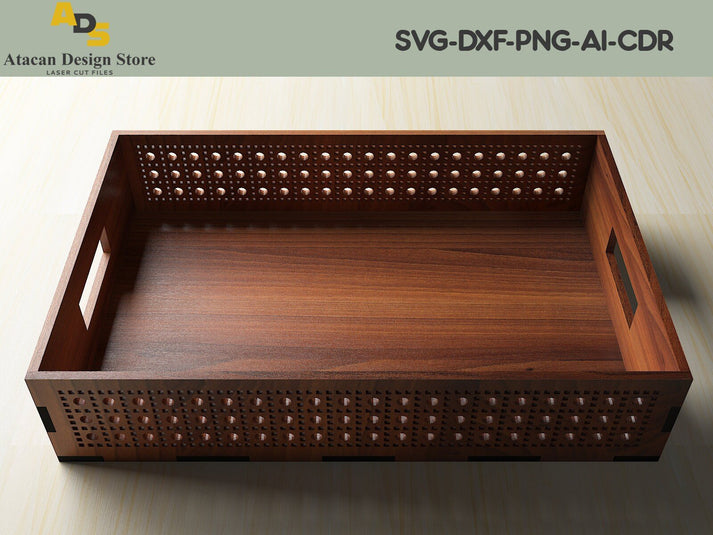 Wooden Laser Tray with Rattan Pattern / Flat Serving Tray Digital File ...