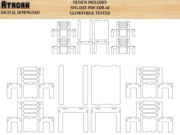 Wooden Table And Chair Set Svg Dxf Cdr Ai Files Plywood Furniture La