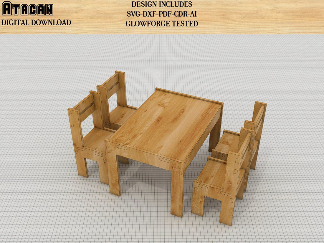 Wooden Table and Chair set SVG DXF CDR Ai files, plywood furniture, la ...